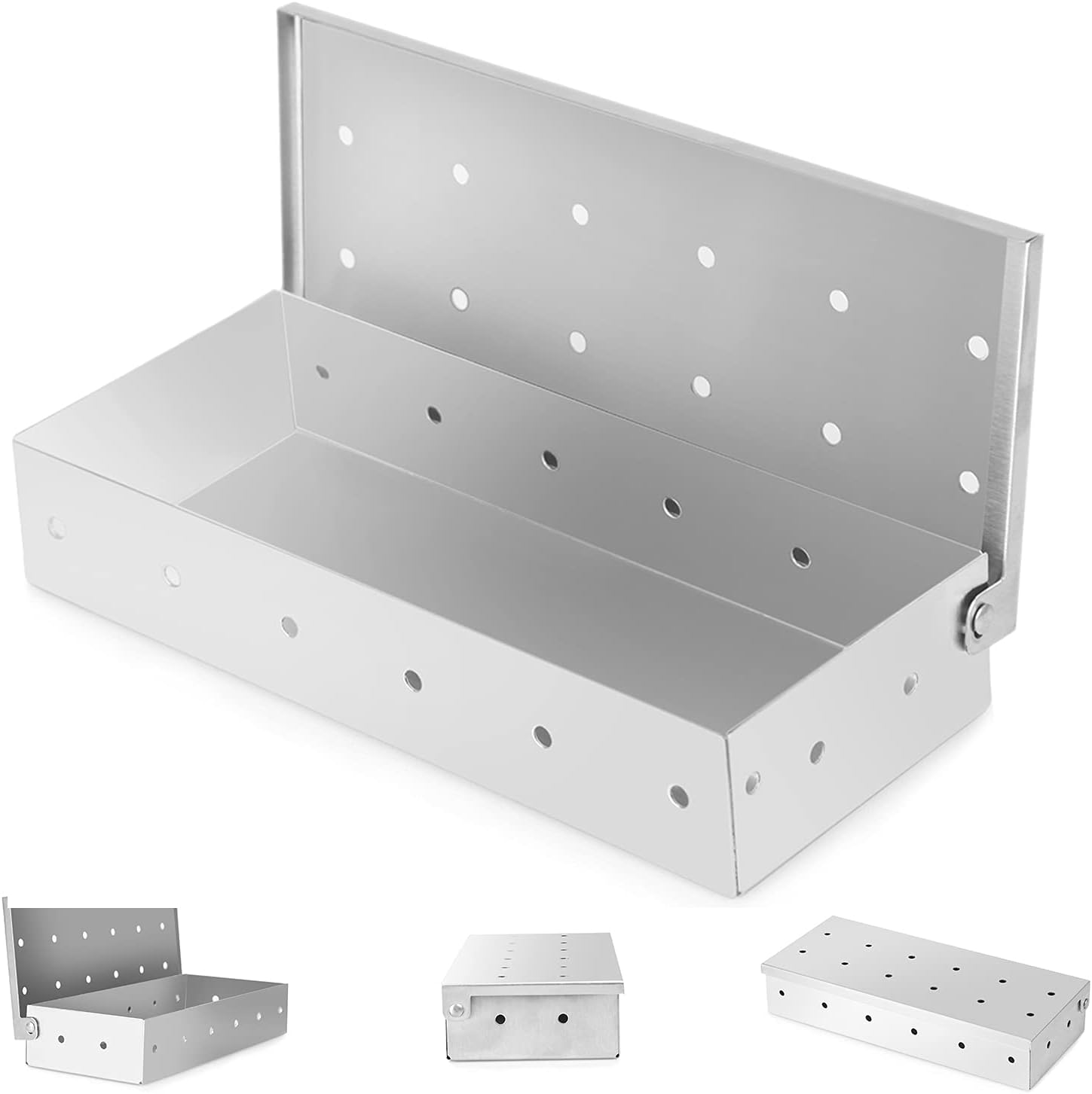 Crystal Lemon Stainless Steel Smoker Box – Flip-Top BBQ Wood Chip Box